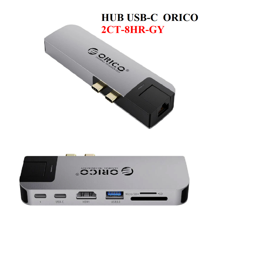 Bộ chia - Đế cắm (Docking) 2 cổng Type C sang USB3.0 + USB2.0 + HDMI + TF/SD + LAN + 2 cổng Type ...