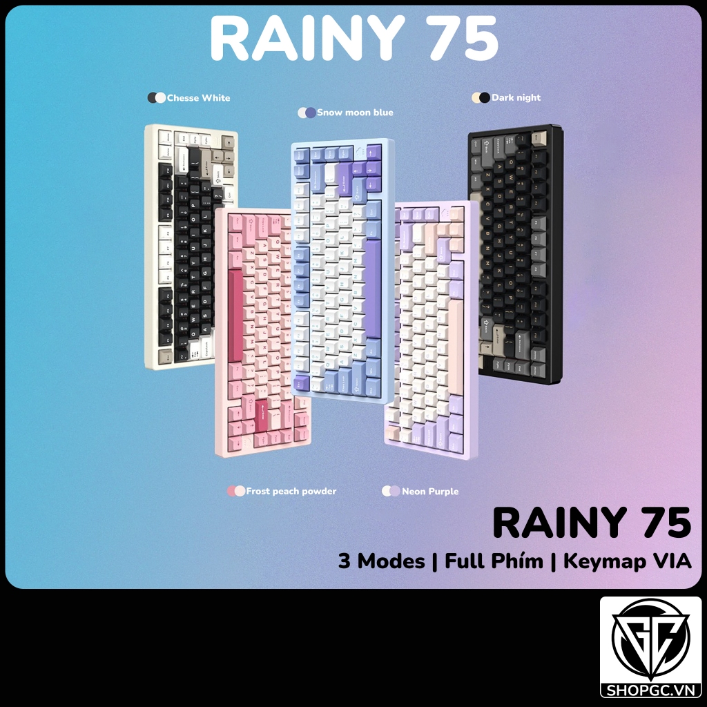 Bàn phím Rainy 75 | Bàn phím cơ Rainy 75 Mạch Xuôi - Led RGB - Kết Nối 3 MODE - Keymap VIA ...