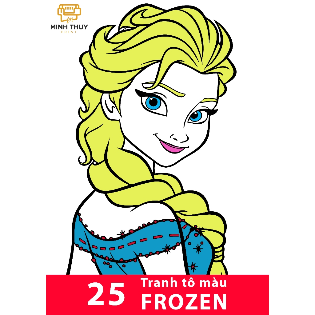 Tranh tô màu cho bé 25 tờ phim Frozen, Elsa. Giấy 250g. Tô chì, sáp, dạ ...