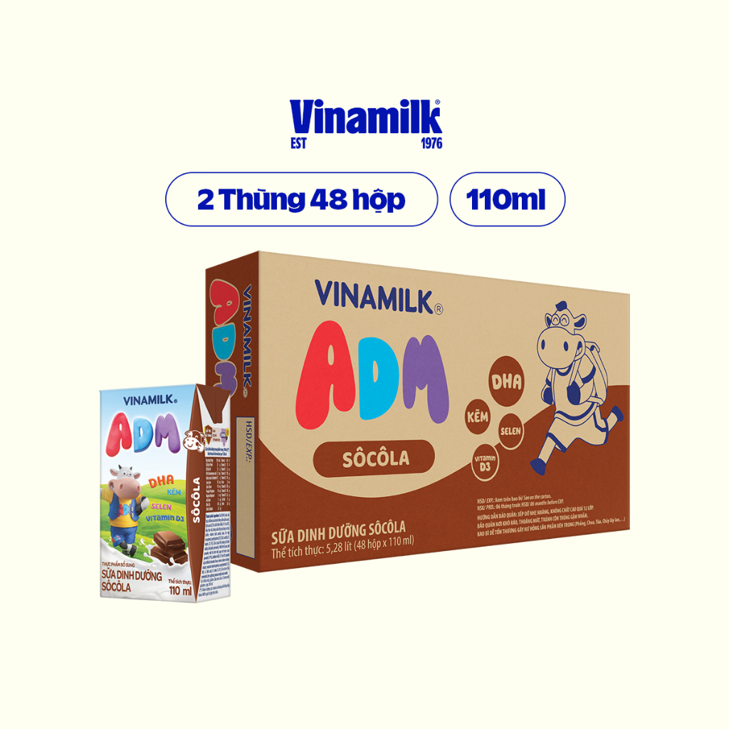 2 Thùng Sữa dinh dưỡng Vinamilk ADM Gold Hương socola Hộp 110ml -48 hộp ...