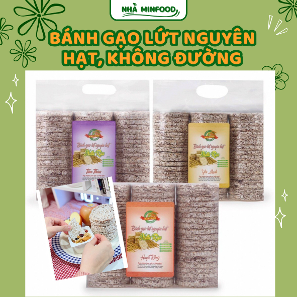 Bánh gạo lứt nguyên hạt Hello Rice set 3 cây 500g, mỗi cây 17 lát bánh ...