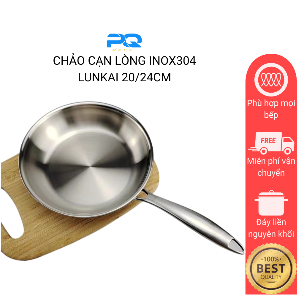 Chảo inox 304 nguyên khối 18/10 Lunkai Oyatton nông lòng bếp từ không ...