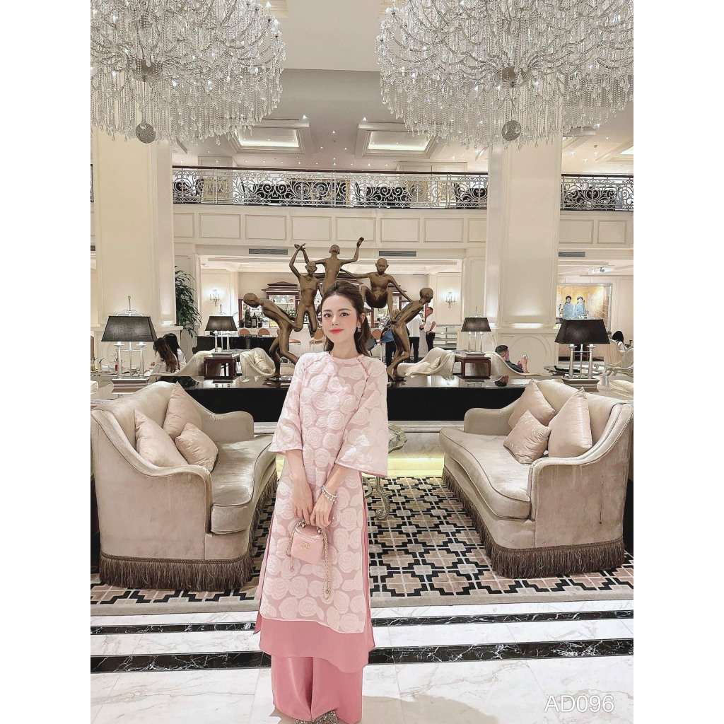 Set áo dài KÈM QUẦN cách tân dáng suông Twins Store, chất ren vân hoa ...