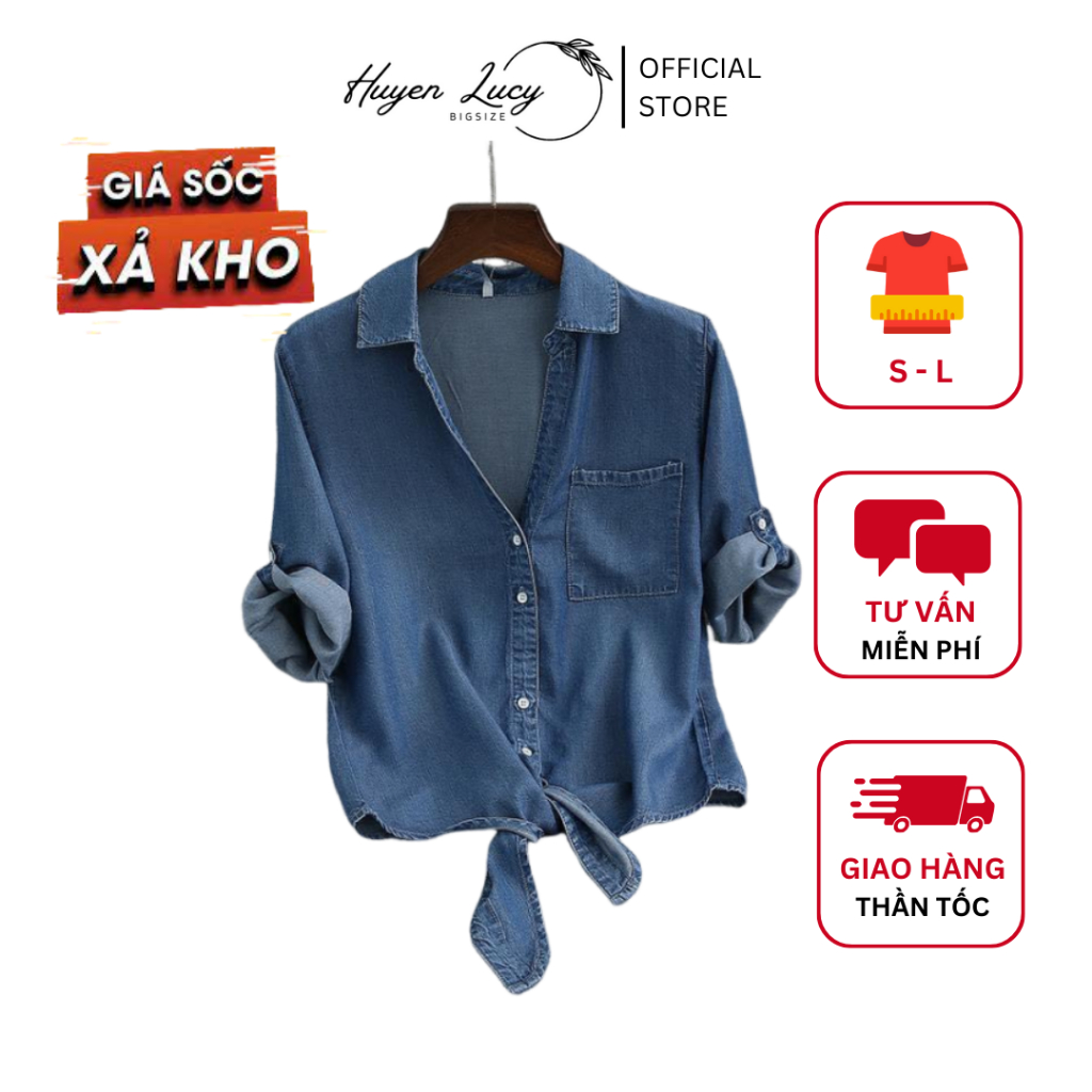 Sơ mi denim nữ dài tay cổ bẻ một túi somi jean nữ big size sơ mi bò ...