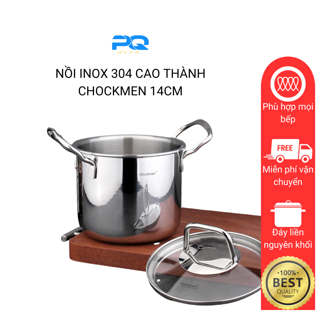 Nồi inox 304 cao thành Chockmen 14cm nấu chiên lẩu hầm cháo súp mì canh bếp từ bằng thép không ...