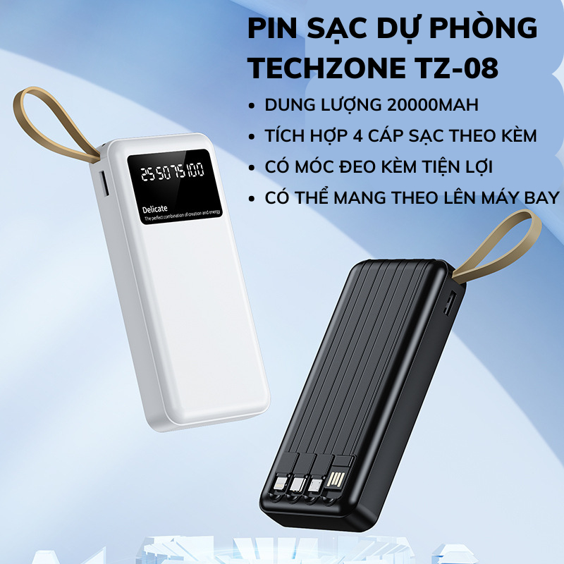 Sạc Dự Phòng TZ08 dung lượng 20000mah Chính hãng , Tích Hợp 4 Dây Sạc ...
