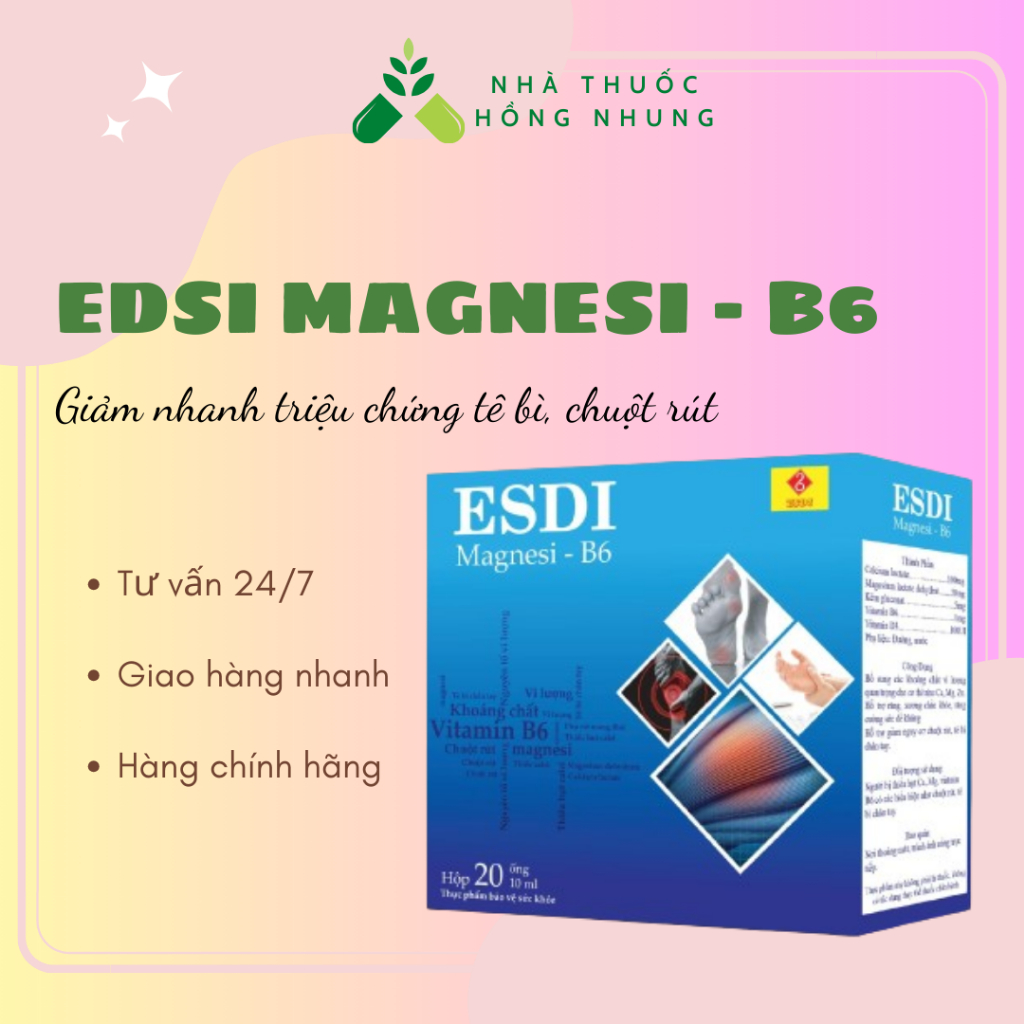 Ống uống ESDI Magnesi B6 Giảm chuột rút, tê bì chân tay (hộp 20 ống ...