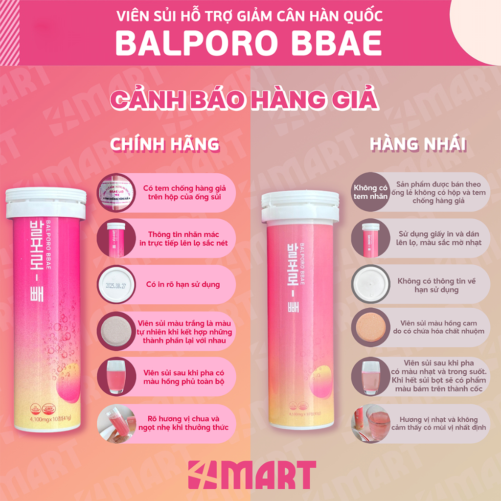 Viên sủi hồng uống hỗ trợ giảm cân Hàn Quốc Balporo Bbae chính hãng, chuyển hóa mỡ thừa, giảm ...