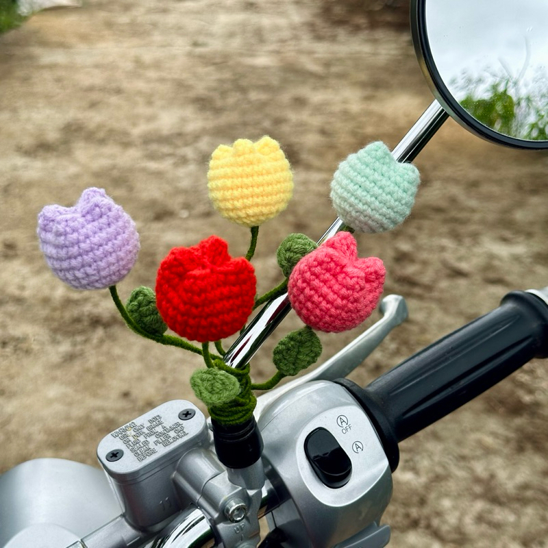 Hoa len handmade gắn xe quấn gương xe/ hoa gắn kính xe/trang trí xe ...