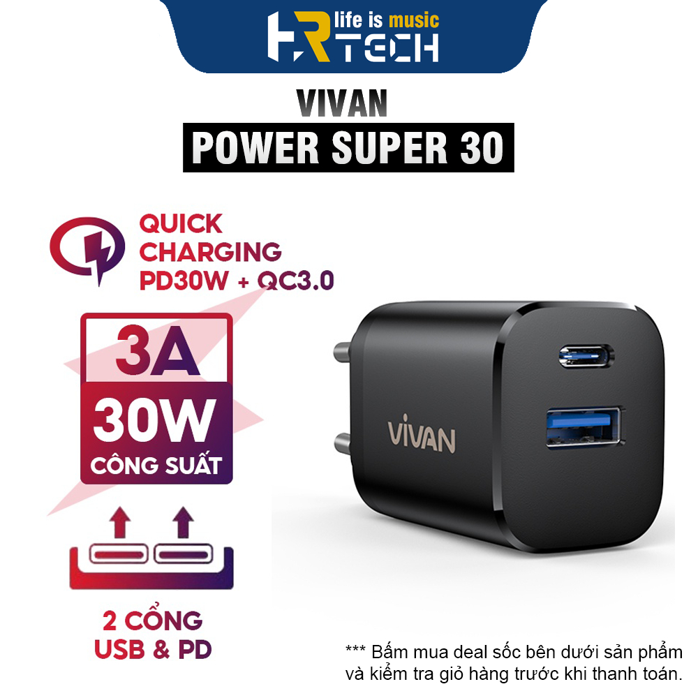 Cốc Sạc Nhanh 30W Vivan Power Super 30 2 Cổng Hỗ Trợ QC 3.0 + PD Kèm ...