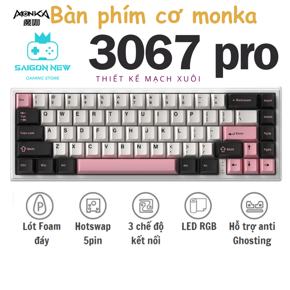 Bàn phím cơ không dây Monka 3067 version 2 pro - Hỗ trợ hotswap - LED ...