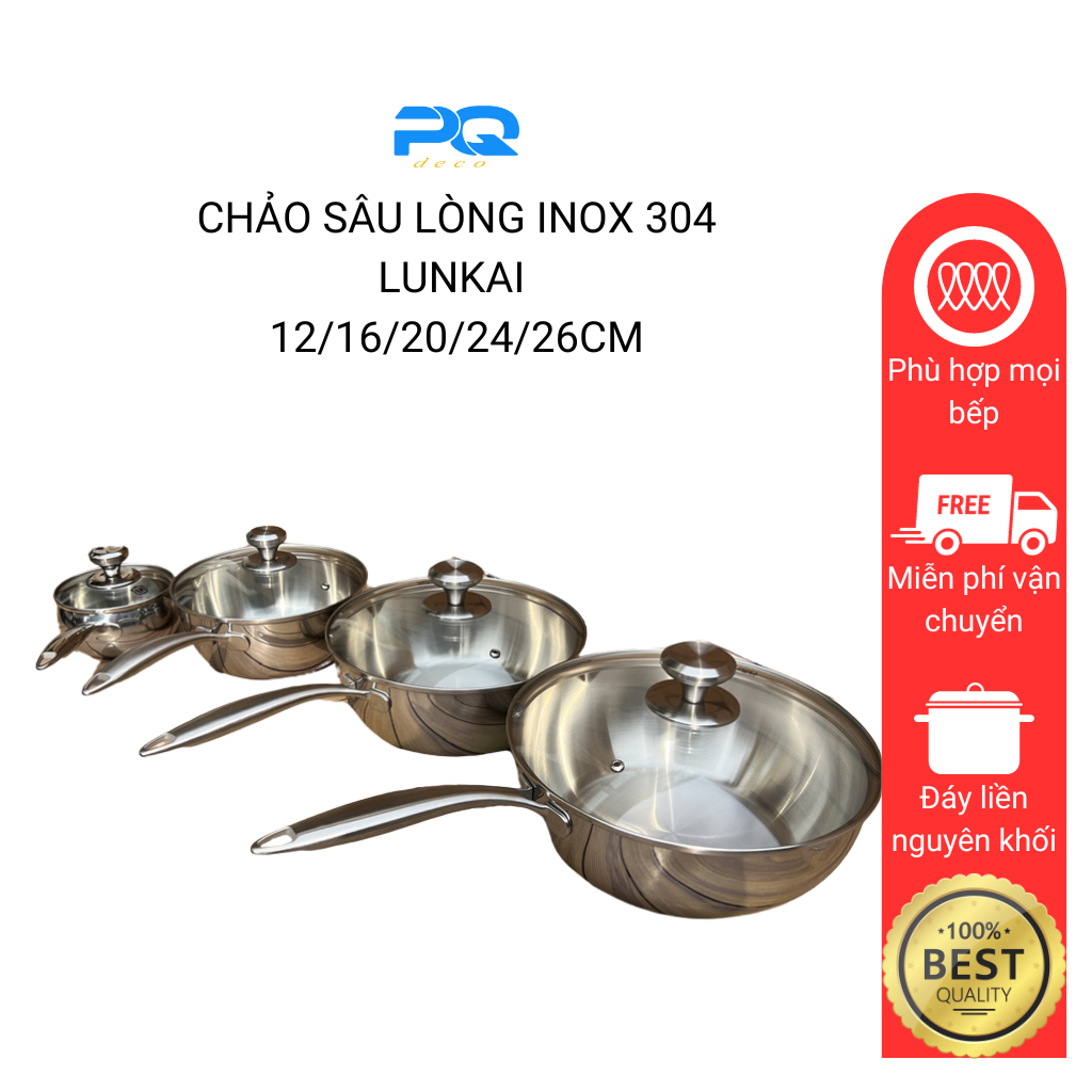 Chảo inox 304 chống dính bếp từ ga Lunkai sâu lòng thép không gỉ 18/10 ...
