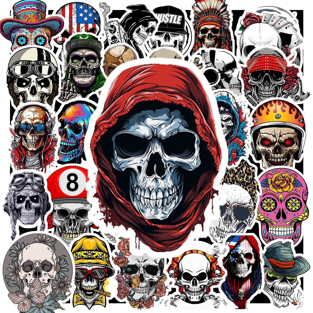 Set 50 cái Sticker Skull, Sticker Đầu Lâu Chống Nước, Hình dán Đầu quỷ ...