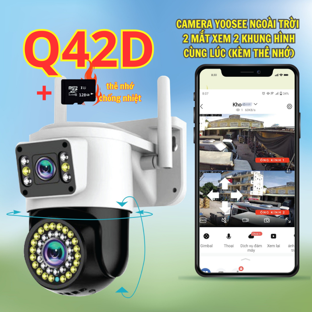 Camera Yoosee 4 mắt 18Mpx F50-DS CẢNH BÁO CHỐNG TRỘM - kèm thẻ nhớ ...