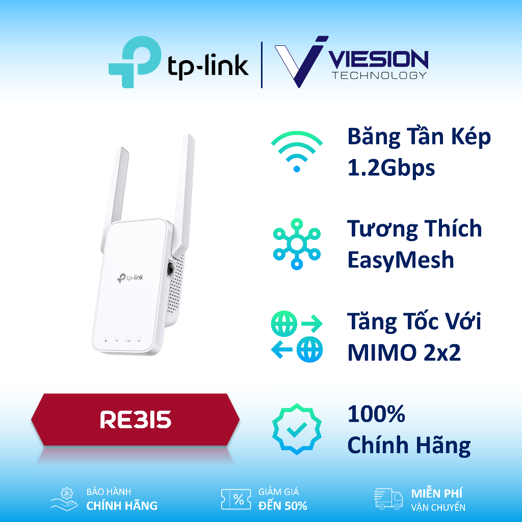 TP-Link RE315 - Bộ mở rộng sóng Wi-Fi Mesh AC1200, băng tần kép tốc độ ...