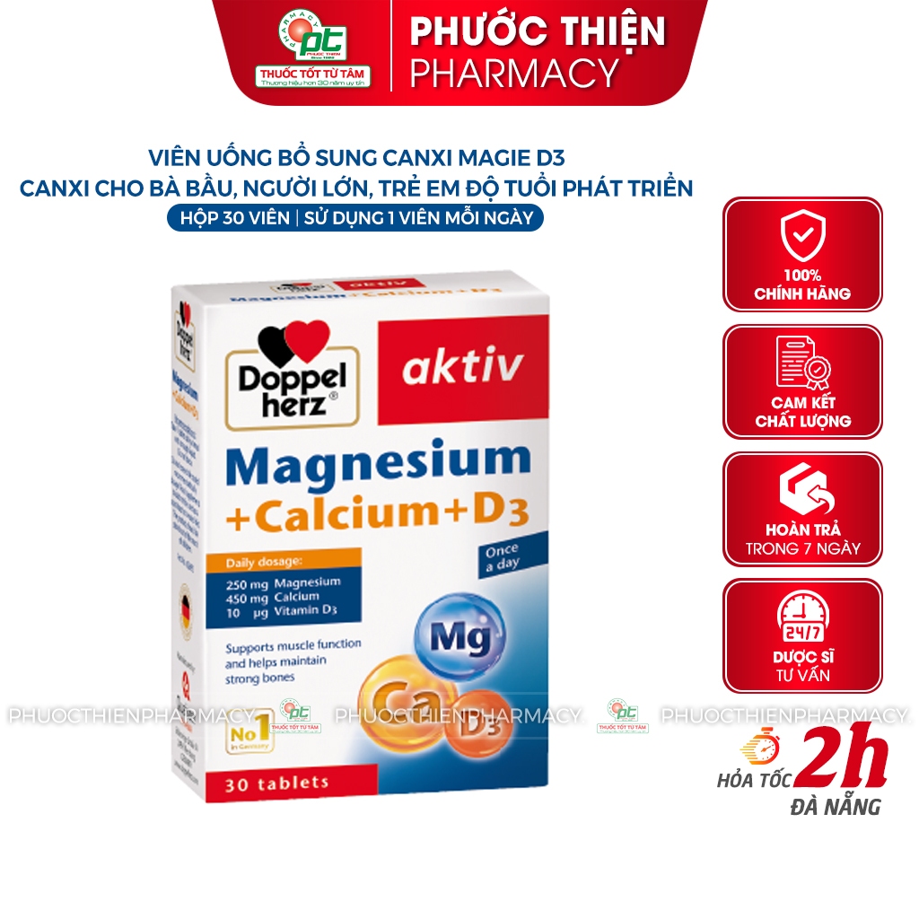 Viên uống bổ sung canxi cho bà bầu, người lớn Doppelherz Magnesium Calcium D3 30 Viên tăng chiều ...