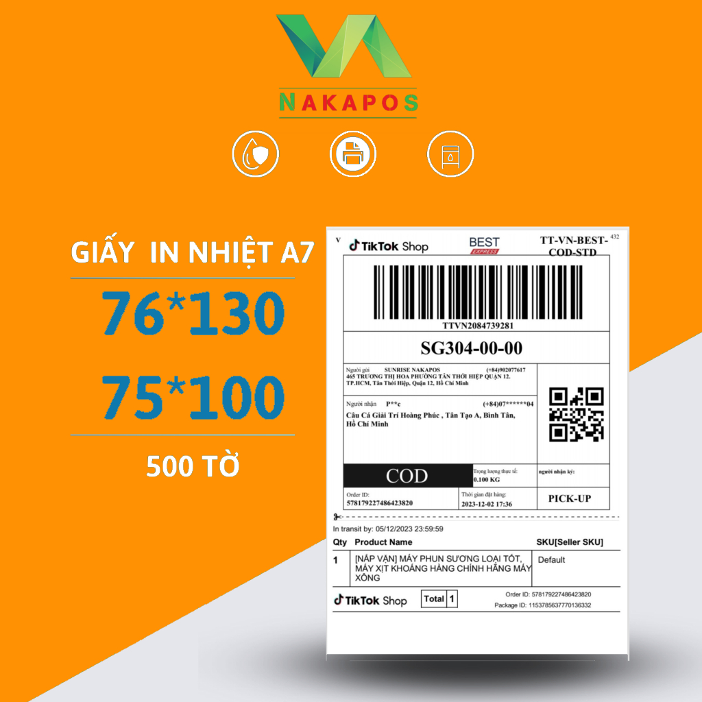 Giấy in nhiệt 76*130 tự dính 3 lớp 500 tờ khổ 76x130 in đơn Shopee sẵn ...