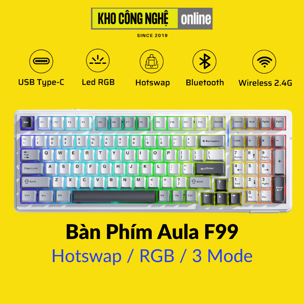 AULA F99 - Bàn Phím Cơ AULA F99 có Hotswap, Led RGB, Kết Nối 3 Mode (Hàng Chính Hãng) | Shopee ...