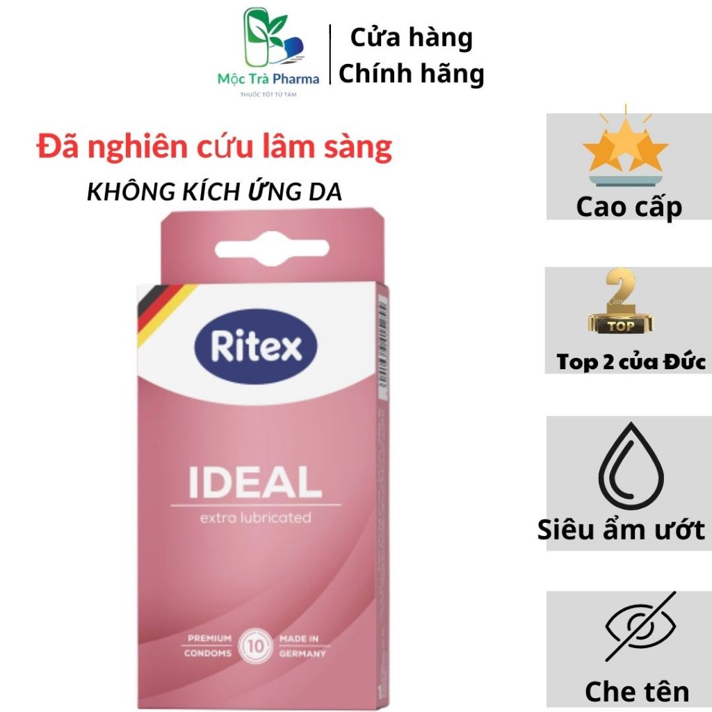Bao cao su Ritex Ideal siêu ẩm, bao bôi trơn màu hồng-Hộp 10 chiếc ...