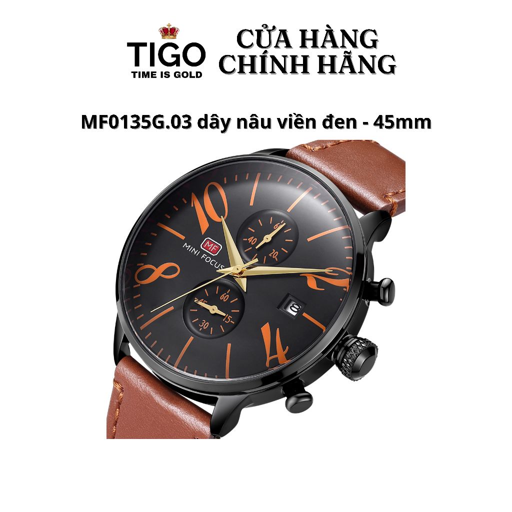 Đồng Hồ Nam MINI FOCUS MF0135G.03 Dây Da Nâu Viền Đen Thép Không Gỉ Mặt Tròn 45mm | Shopee Việt Nam