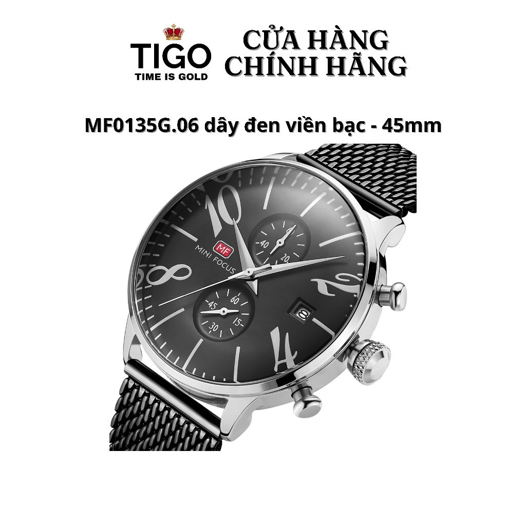 Đồng Hồ Nam MINI FOCUS MF0135G.06 Dây Thép Đen Viền Bạc Thép Không Gỉ Mặt Tròn 45mm | Shopee ...