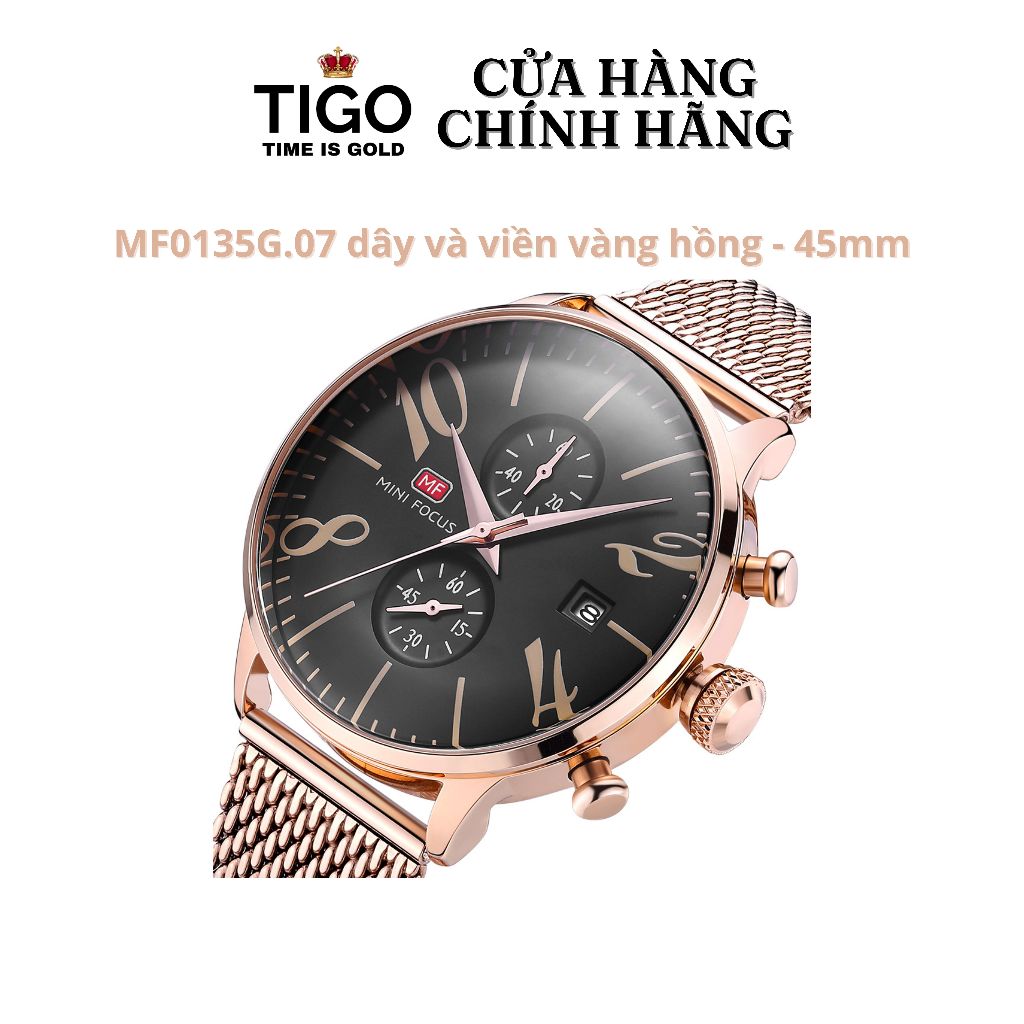 Đồng Hồ Nam MINI FOCUS MF0135G.07 Dây Thép Vàng Hồng Viền Vàng Hồng Thép Không Gỉ Mặt Tròn 45mm ...