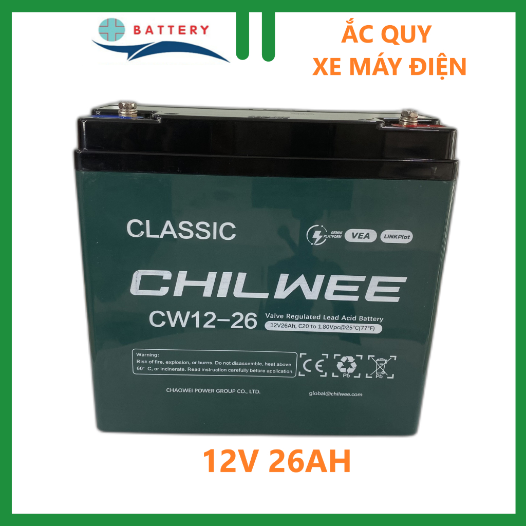 Ắc quy xe máy đện Chilwee CW12-26 12V-26AH, acquy dùng cho Loa Kéo, Năng Lượng Mặt Trời, UPS ...
