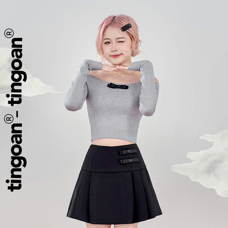 TINGOAN® - Áo len xù trễ vai xám đính nơ giữa LIM LIM TOP/GR | Shopee Việt Nam