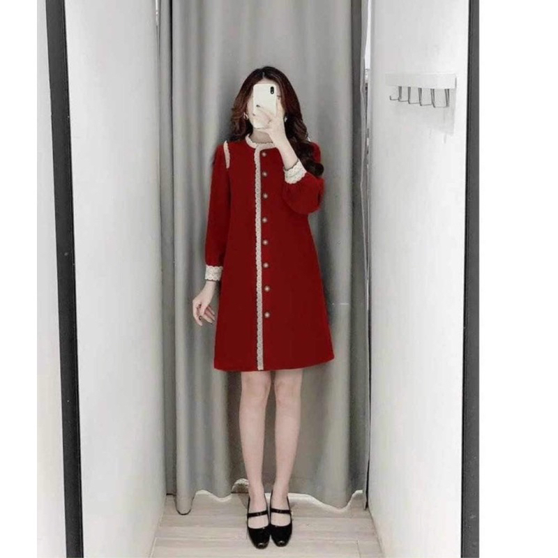 Váy bầu thu đông viền ren A2 | Shopee Việt Nam