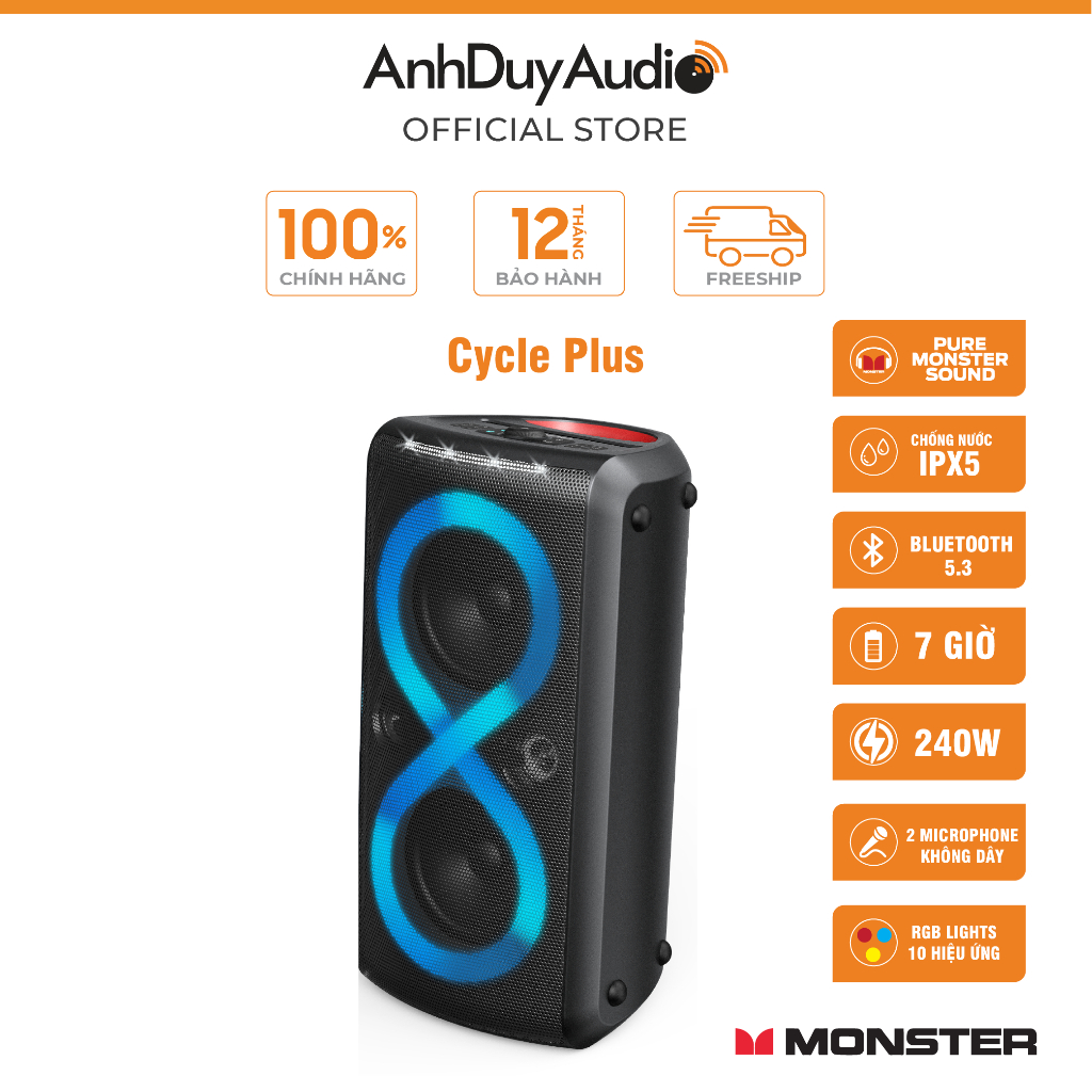 Loa Party Di Động Monster Cycle Công Suất 240W Đèn LED RGB - Hàng Chính ...