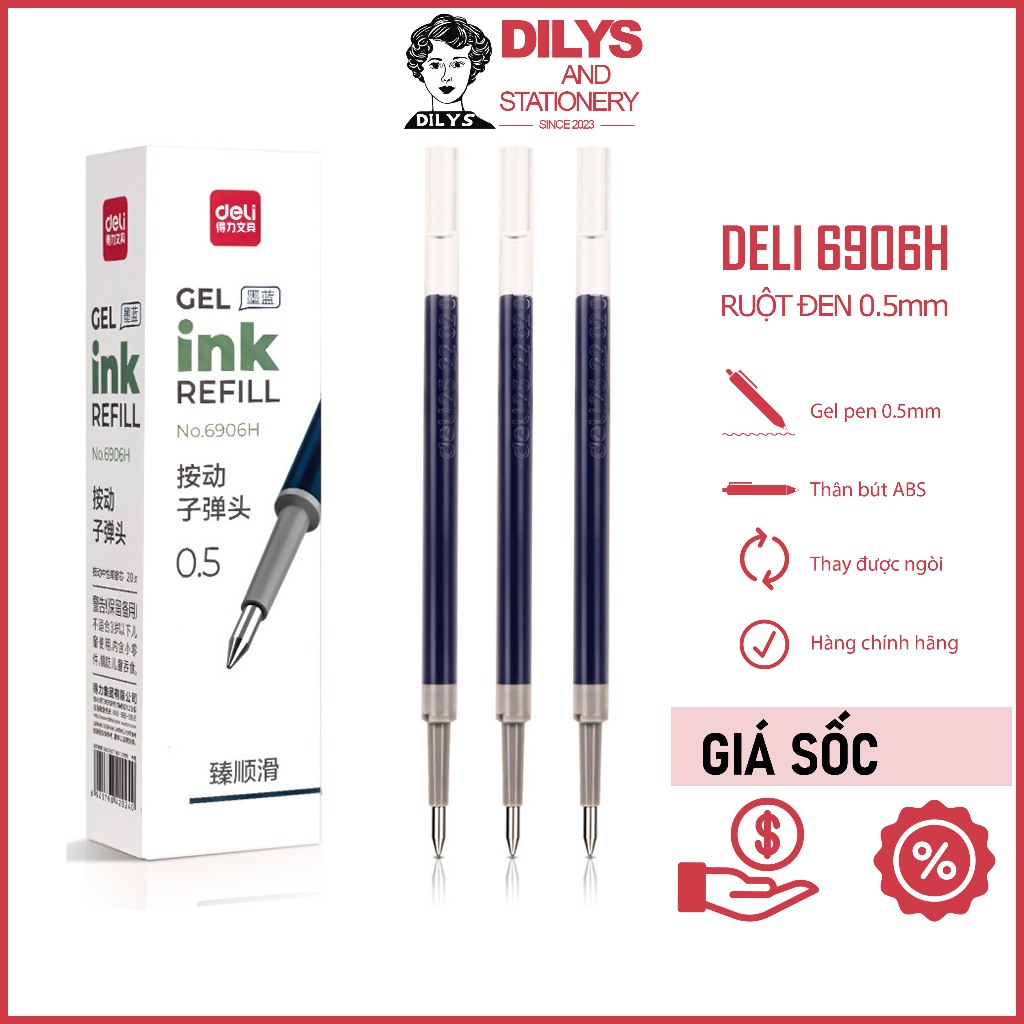 Ruột bút gel Deli cao cấp 6906H ngòi 0,5mm dùng thay cho bút A575, S60, S101 (Hàng Chính Hãng ...