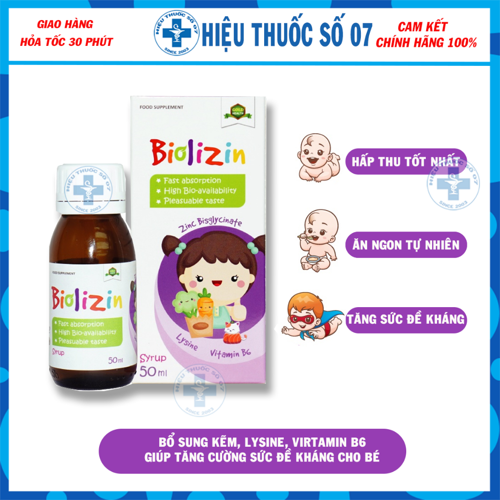 Kẽm hữu cơ Biolizin dễ hấp thu gồm lysine và vitamin B6 từ châu Âu ...