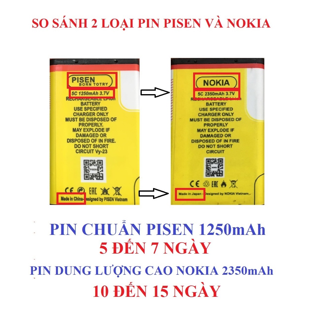 Pin 4C, 5C nokia dung lượng cao 2350mAh, nhập khẩu NHẬT BẢN, DÙNG CHUNG ...
