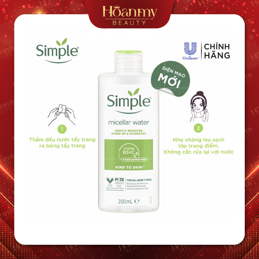 Nước tẩy trang Simple Micellar làm sạch 99% trang điểm, cho da thoáng ...