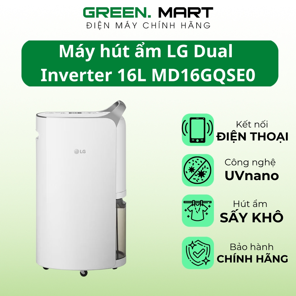 Máy hút ẩm LG Dual Inverter 16L Trắng | Máy lọc không khí và hút ẩm MD16GQSE0 | Sấy khô giầy ...