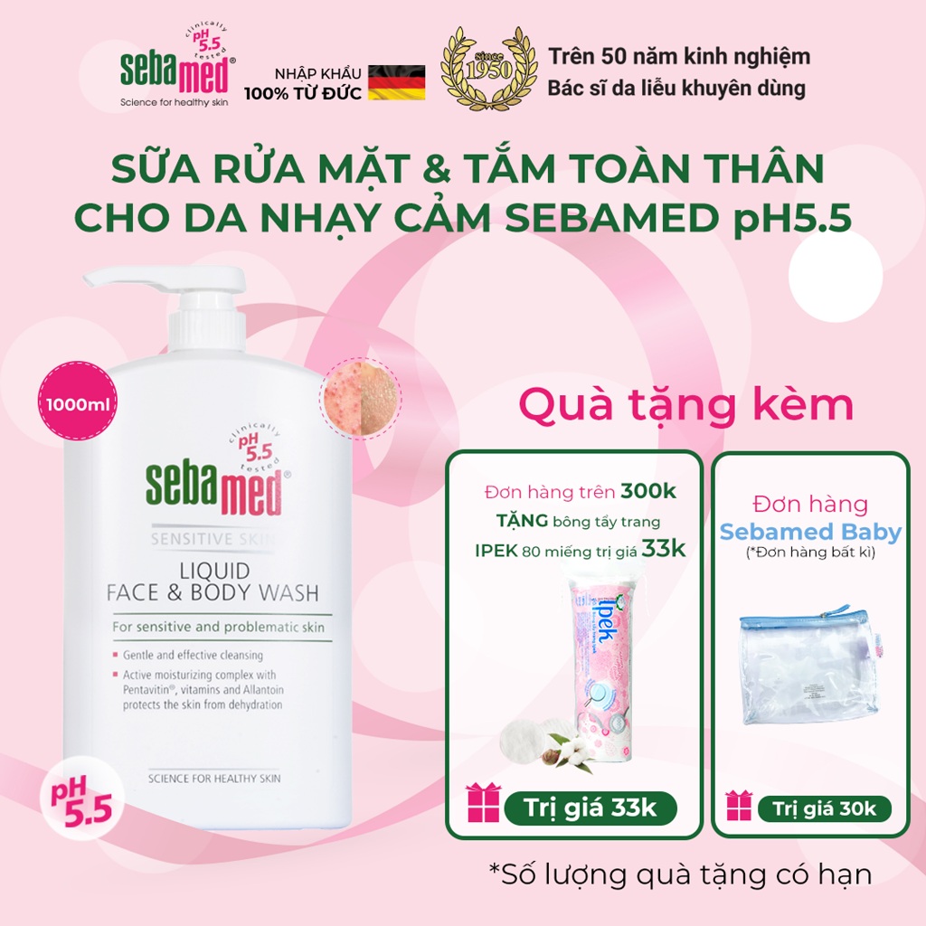 Sữa Rửa Mặt Và Tắm Toàn Thân Sebamed Face & Body Wash pH5.5 (1000ml) | Shopee Việt Nam