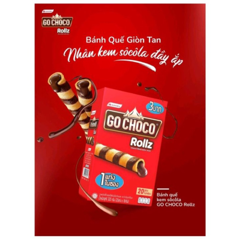 Bánh quế xốp kem Socola Go Choco Rollz Indonesia 320 g | Shopee Việt Nam
