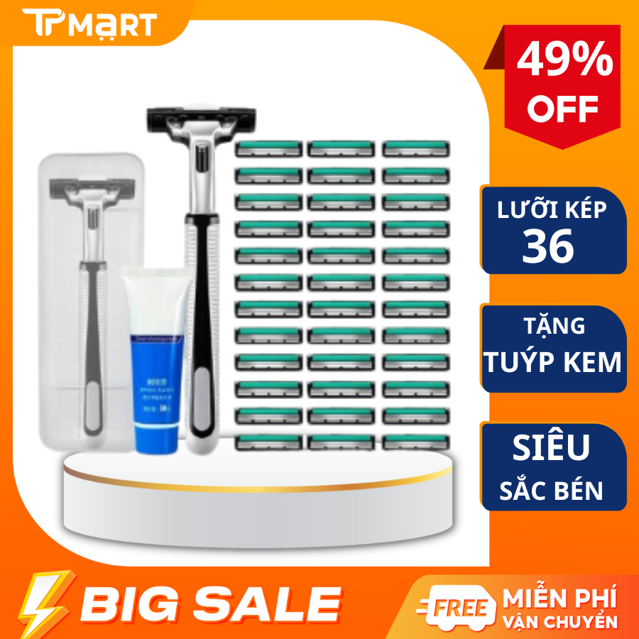 Set dao cạo râu 36 lưỡi kép tặng kèm tuýp kem, Dao cạo râu nam 36 lưỡi ...