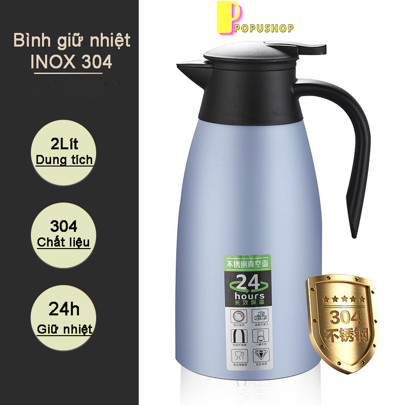 Bình ủ inox 304 dung tích 2 lít giữ nhiệt 24h, bình giữ nhiệt cỡ lớn, phích giữ nhiệt, ấm pha ...