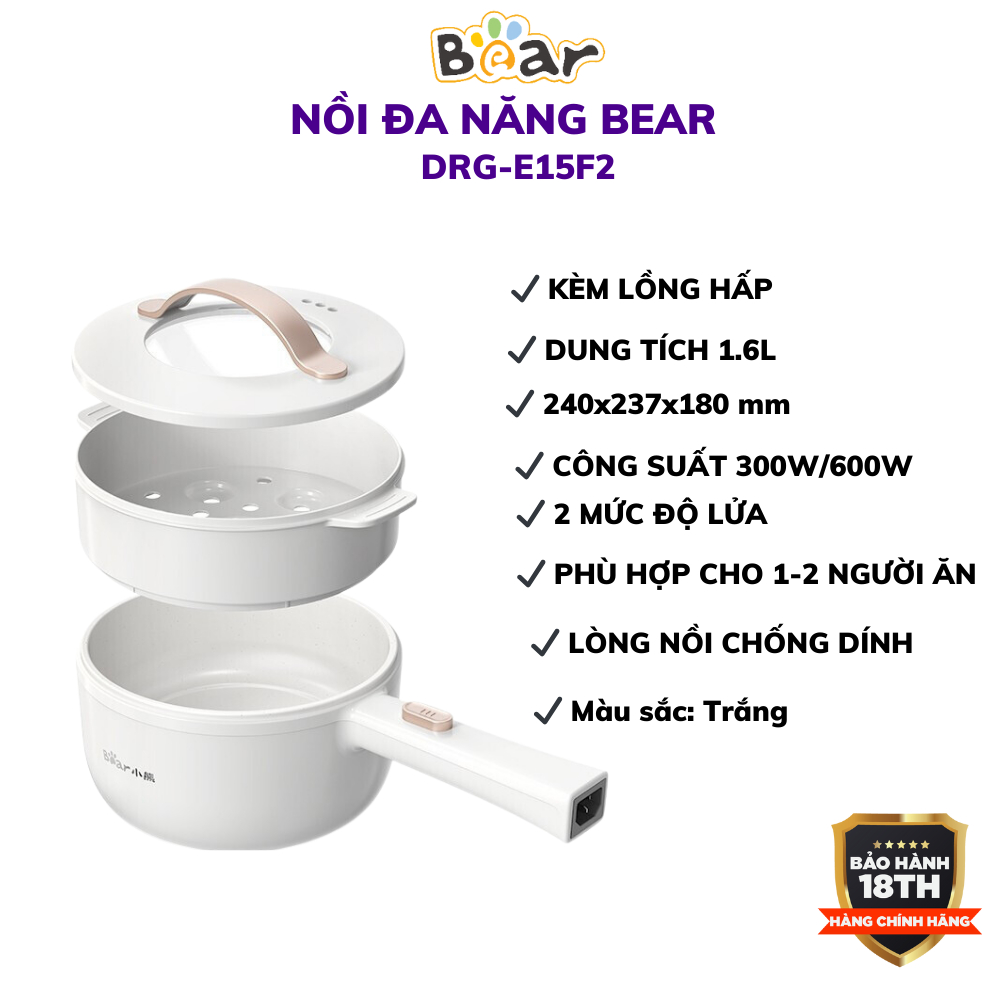 Nồi lẩu điện mini đa năng 3L Bear DRG-E30N2 (kèm khay hấp) -1000W- Lớp ...