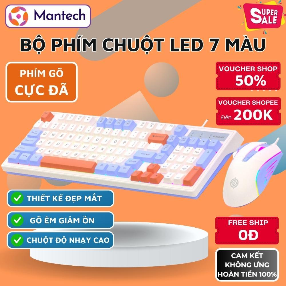 Bộ Bàn Phím Giả CƠ LED 7 Màu Cực Đẹp KM800, Phím Gõ Êm Chống Ồn Dùng Cho Văn Phòng, Chơi Game ...
