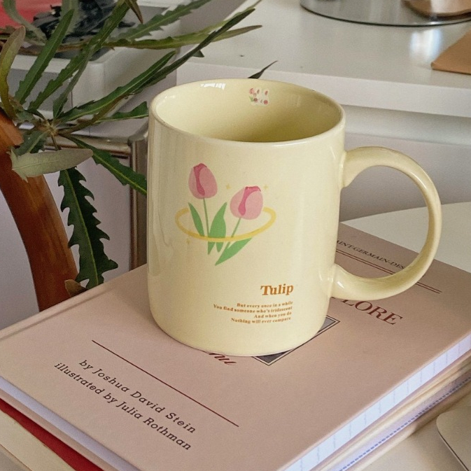 Cốc / Ly sứ hoa Tulip [ 300ML ] chịu nhiệt cực tốt họa tiết decor tối ...