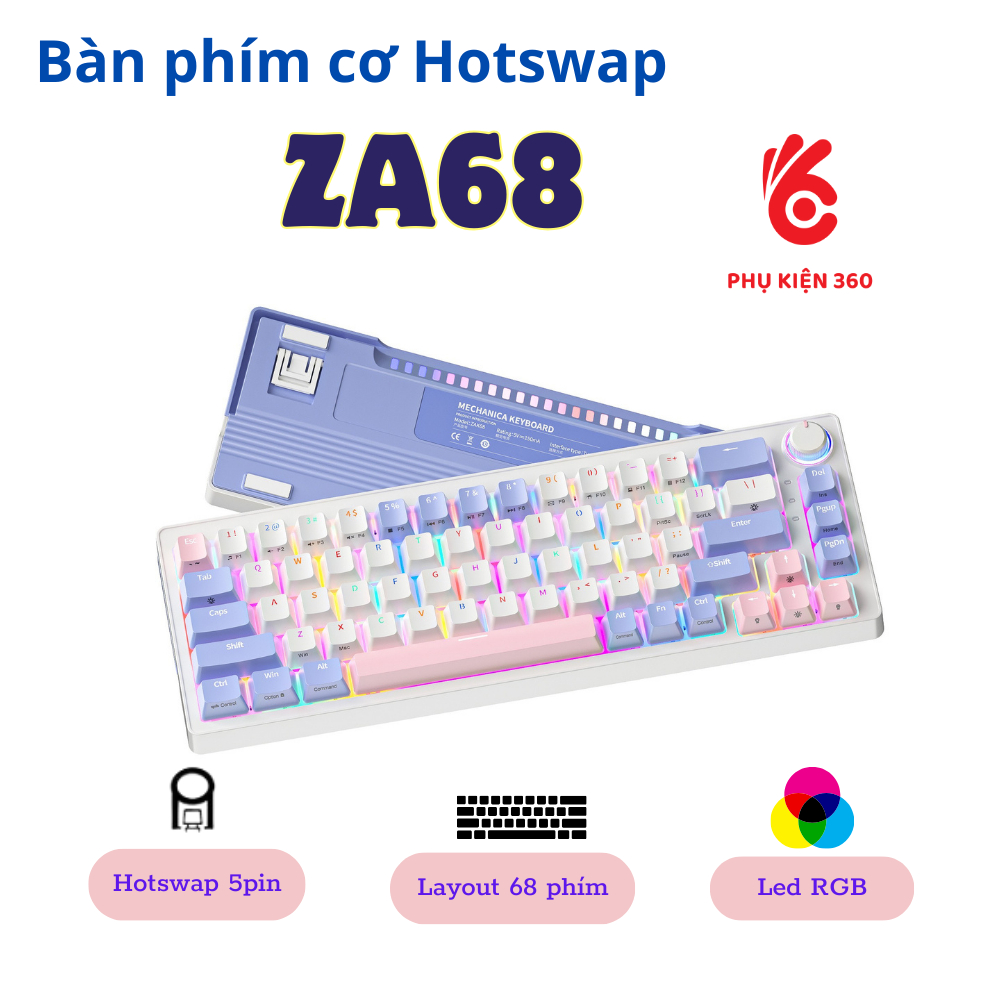 Bàn Phím cơ Gaming ZA68 - Layout nhỏ gọn - Có led viền - Hỗ trợ Hotswap ...
