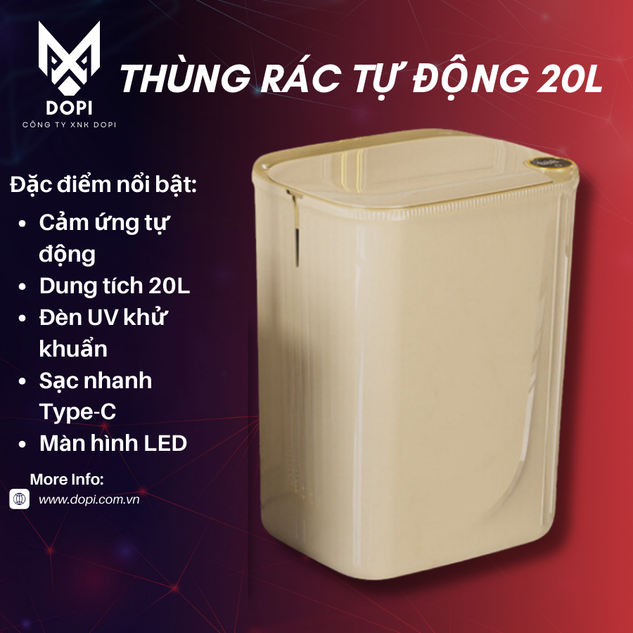 Thùng rác cảm biến 20L Thùng rác tự động chống mùi có đèn UV ức chế vi ...