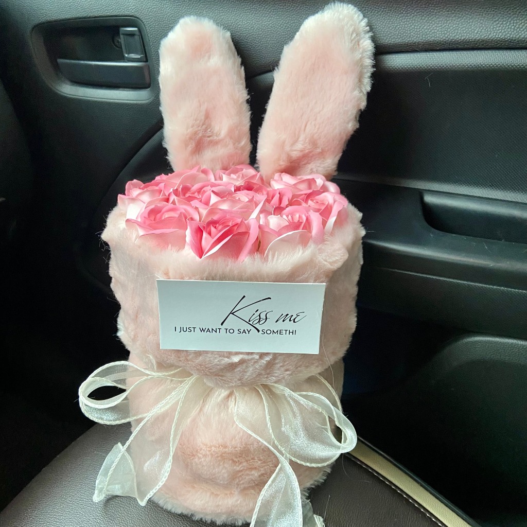 Hoa tai thỏ hottrend hoa sáp tai thỏ (tặng túi vip, đèn nháy 1m, thiệp ...