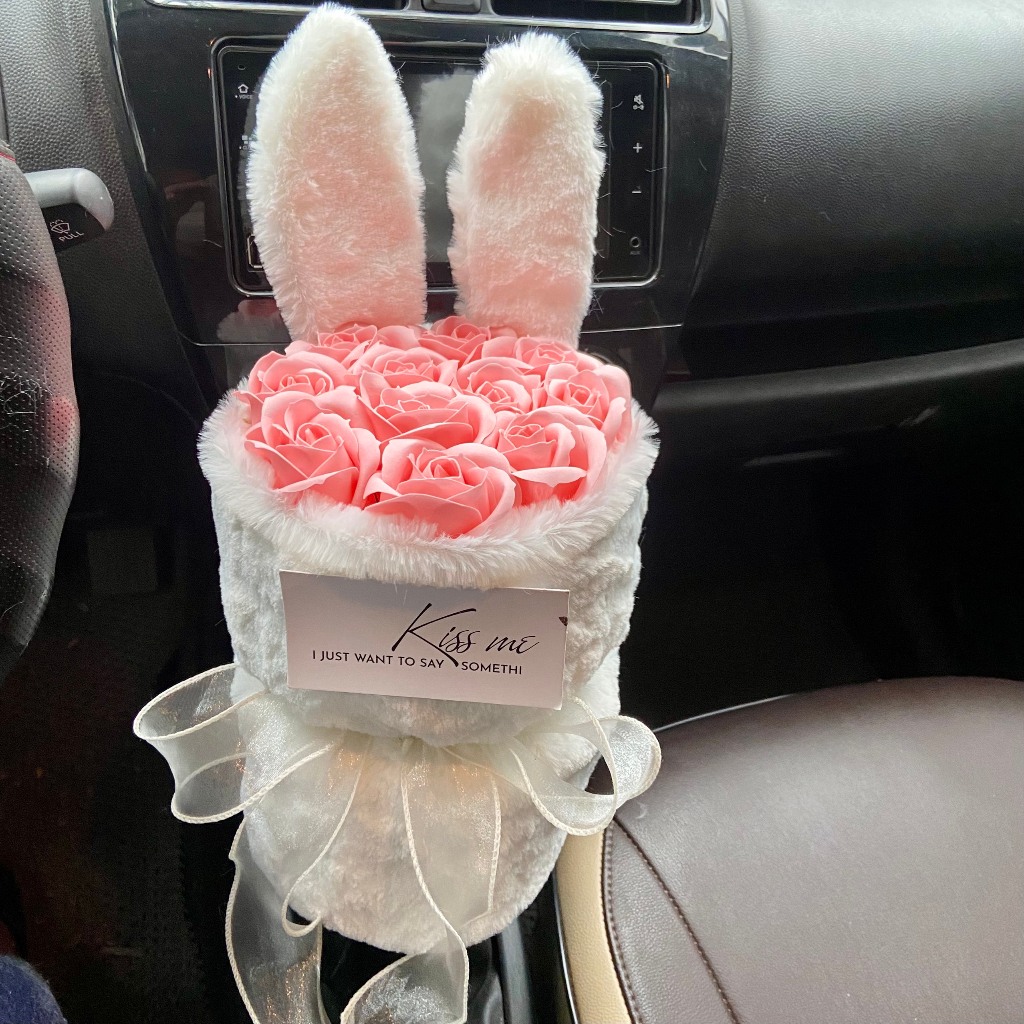Hoa tai thỏ hottrend hoa sáp tai thỏ (tặng túi vip, đèn nháy 1m, thiệp ...