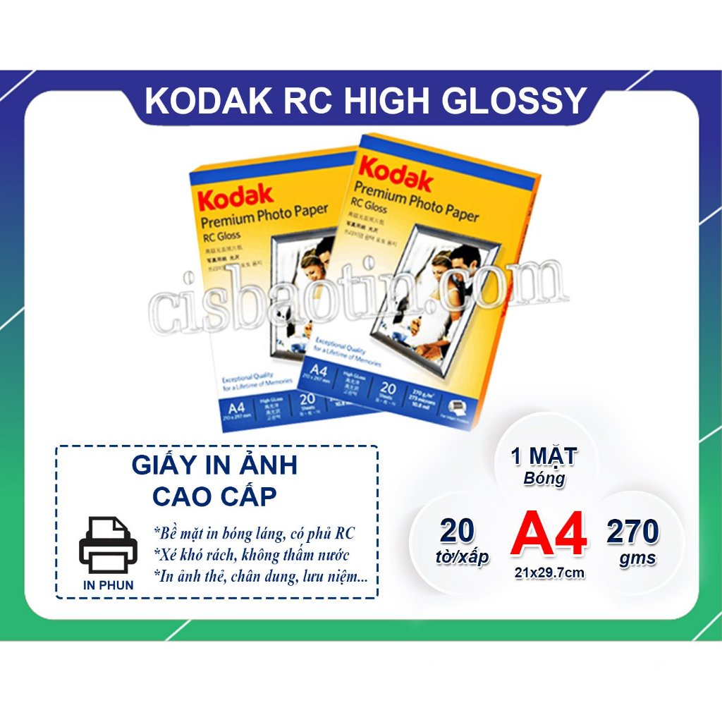 20 TỜ GIẤY IN ẢNH CHÍNH HẢNG KODAK A4 RC HIGH GLOSSY 270G | Shopee Việt Nam