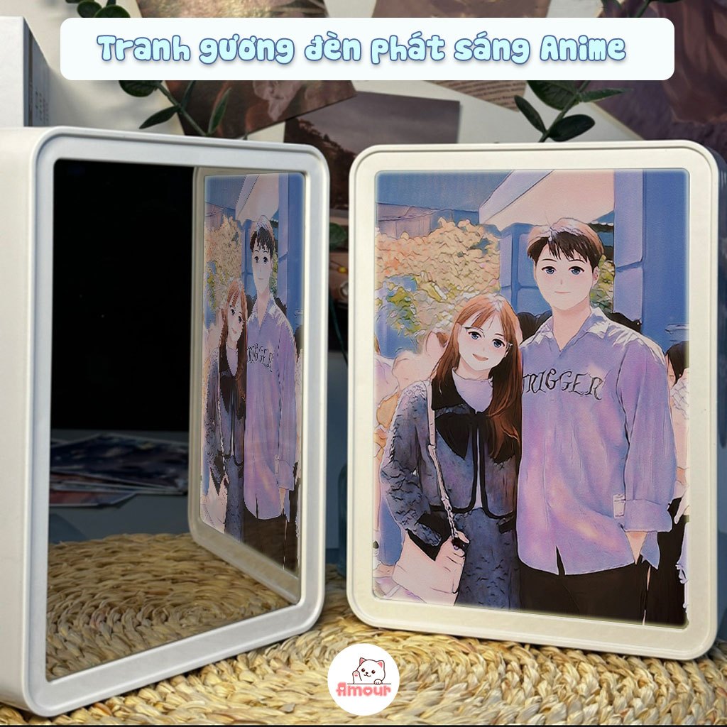Khung Tranh Đèn Led cặp đôi tích hợp gương Size 20x15cm In ảnh Theo Yêu ...