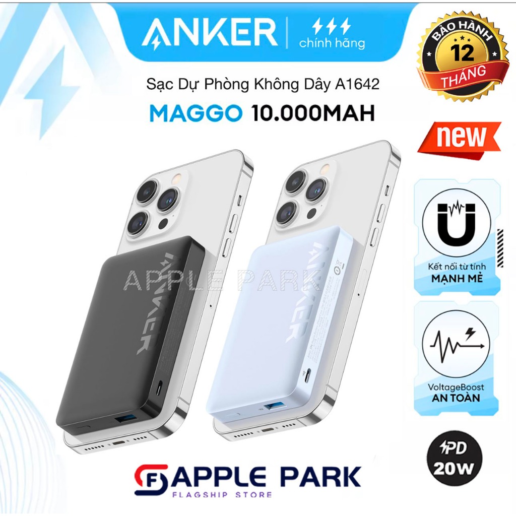 Sạc Dự Phòng Không Dây Từ Tính Anker MagGo A1652 A1642 PD 20W 10000mAh,Cho 12/13/14/15 Series ...