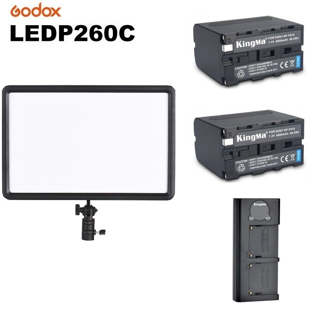 Đèn Led Godox P260C, nhiệt độ màu 3300K - 5600K kèm bộ pin Sạc KingMa ...